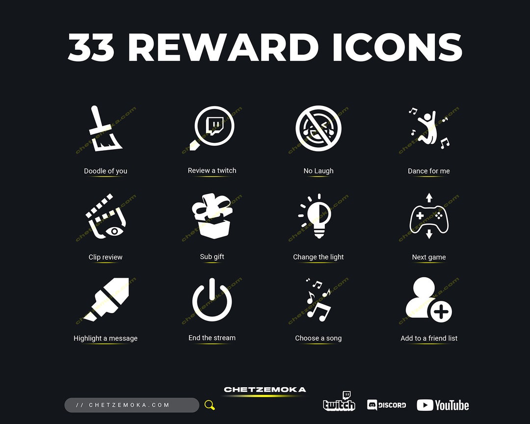 33x Twitch Reward Icon | Set of 33 Icons | Channel Points | White Color ...