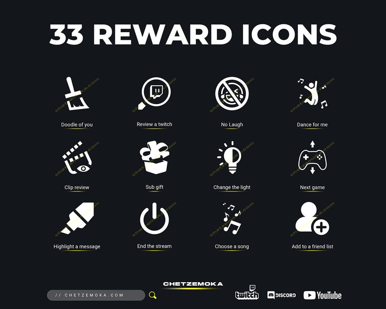 33x Twitch Reward Icon | Set of 33 Icons | Channel Points | White Color ...