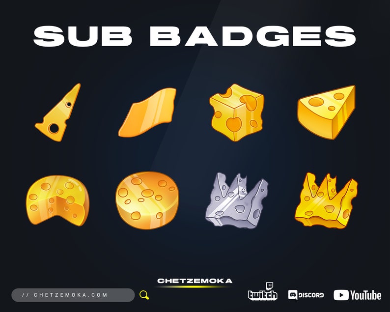 Twitch Cheese Sub Badges | 8 Badges | Crown - Twitch - Discord ...