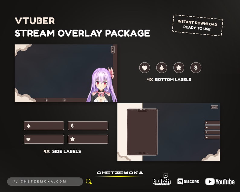 Vtuber Stream Overlay Vanilla & Brown Vtuber Overlay Celestial Stream Package Chatting Gaming ...