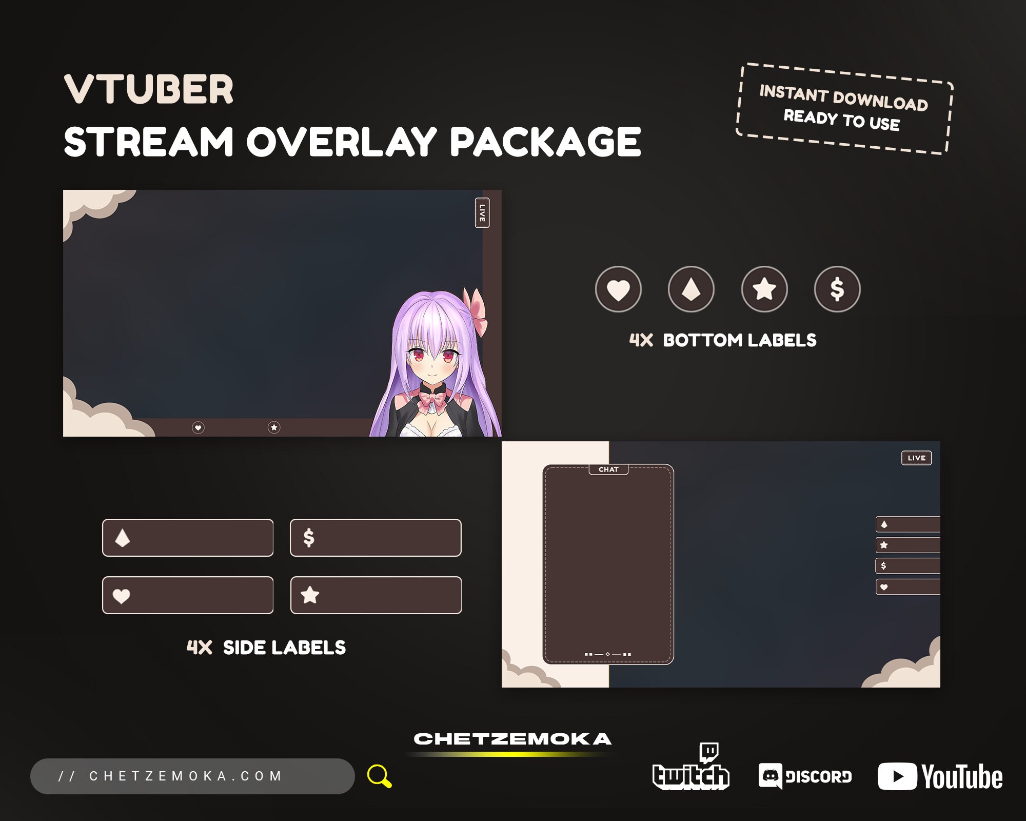 Vtuber Stream Overlay Vanilla & Brown Vtuber Overlay Celestial Stream ...