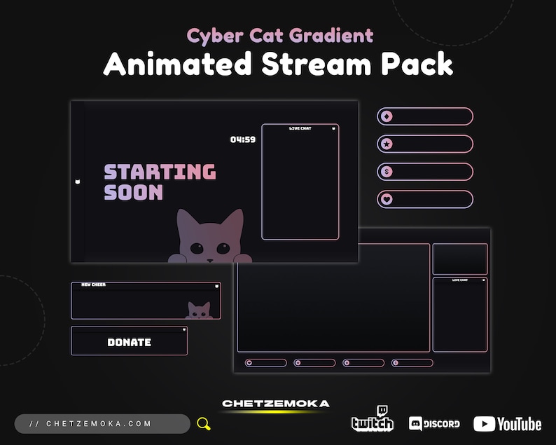 Animated Cat Stream Overlay: Purple Twitch Stream Pack - Etsy