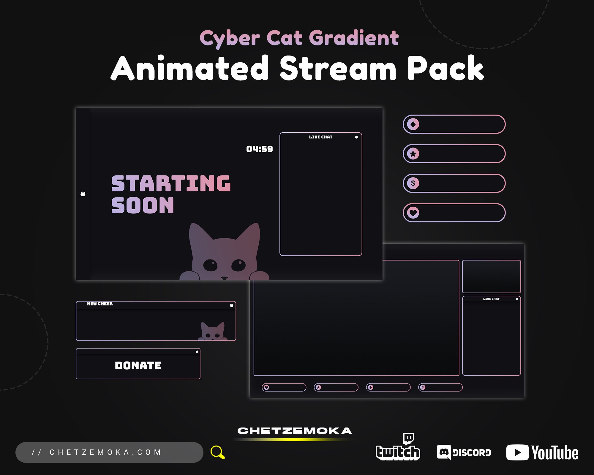 Cat Stream Overlay Purple Animated Cat Stream Pack Purple Minimalist ...