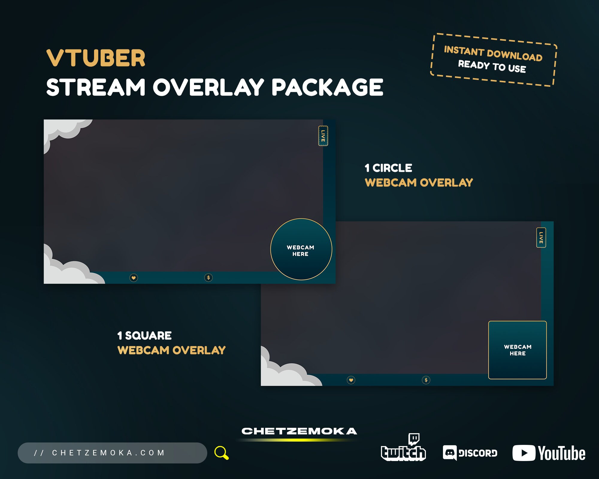 Vtuber Stream Overlay Gold & Green Vtuber Overlay Celestial Stream ...