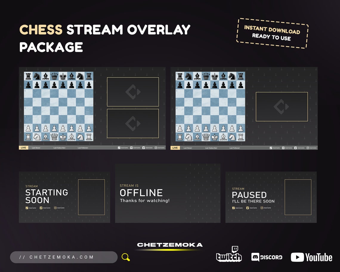Animated Chess Stream Overlay Package: Twitch, Youtube (instant ...