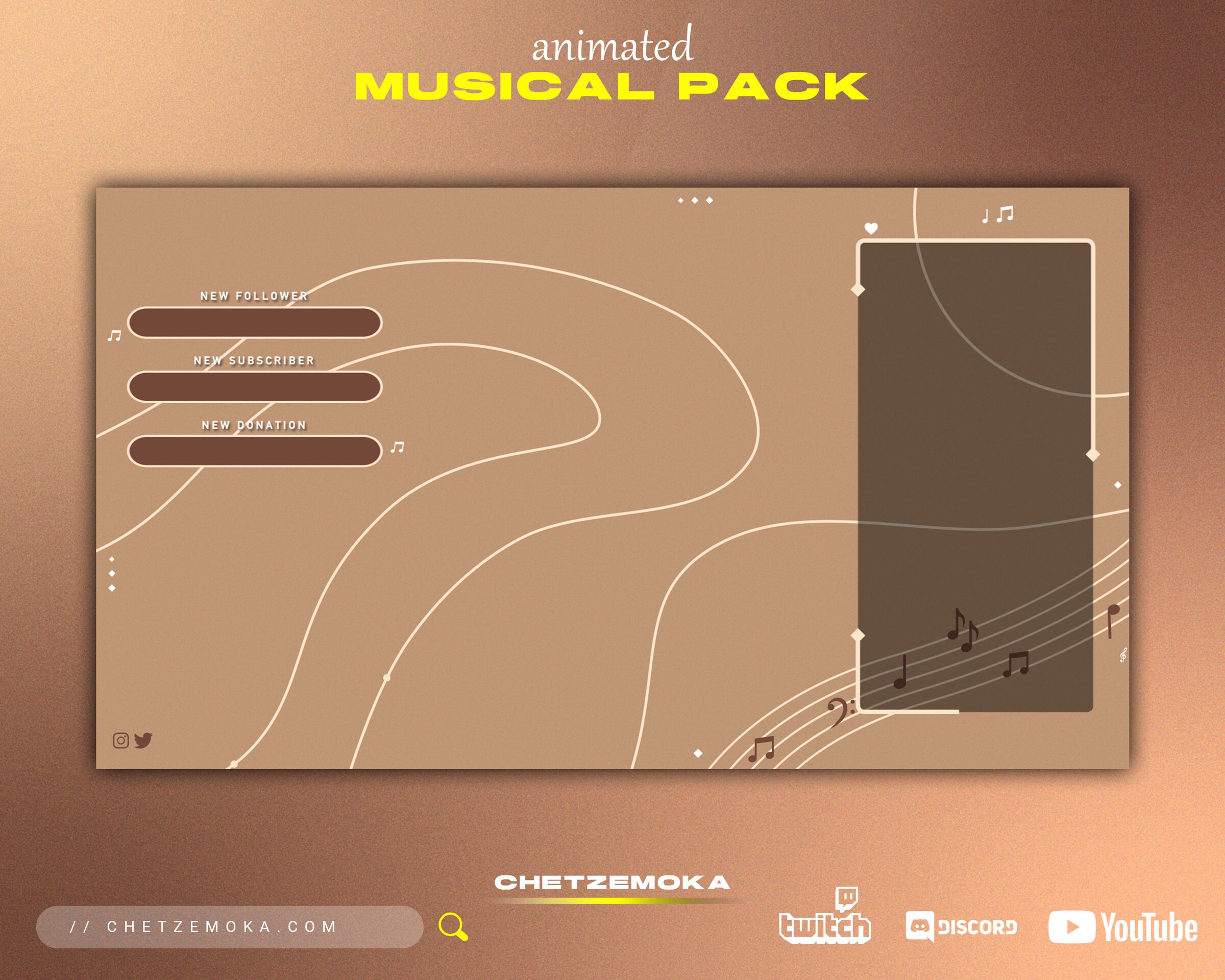 Musical Stream Overlay Light 3 Animated & Static Version Music Note ...