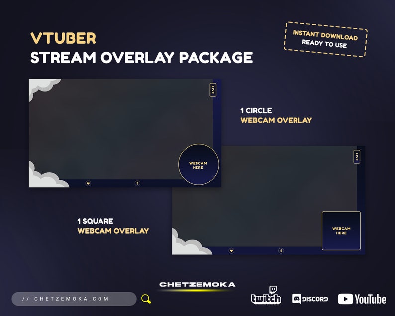 Vtuber Stream Overlay Golden & Navy Blue Vtuber Overlay Celestial ...