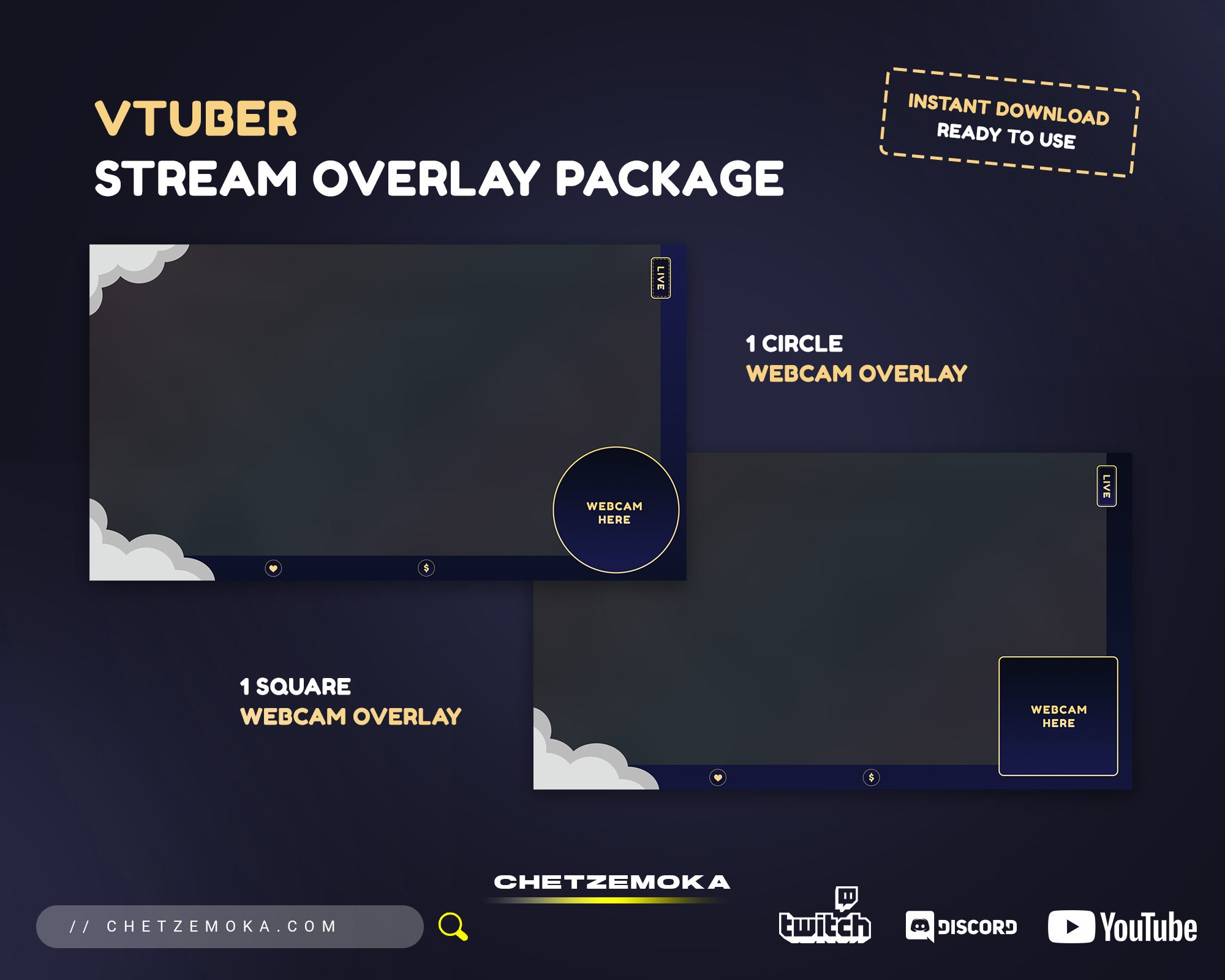 Vtuber Stream Overlay Golden & Navy Blue Vtuber Overlay Celestial ...