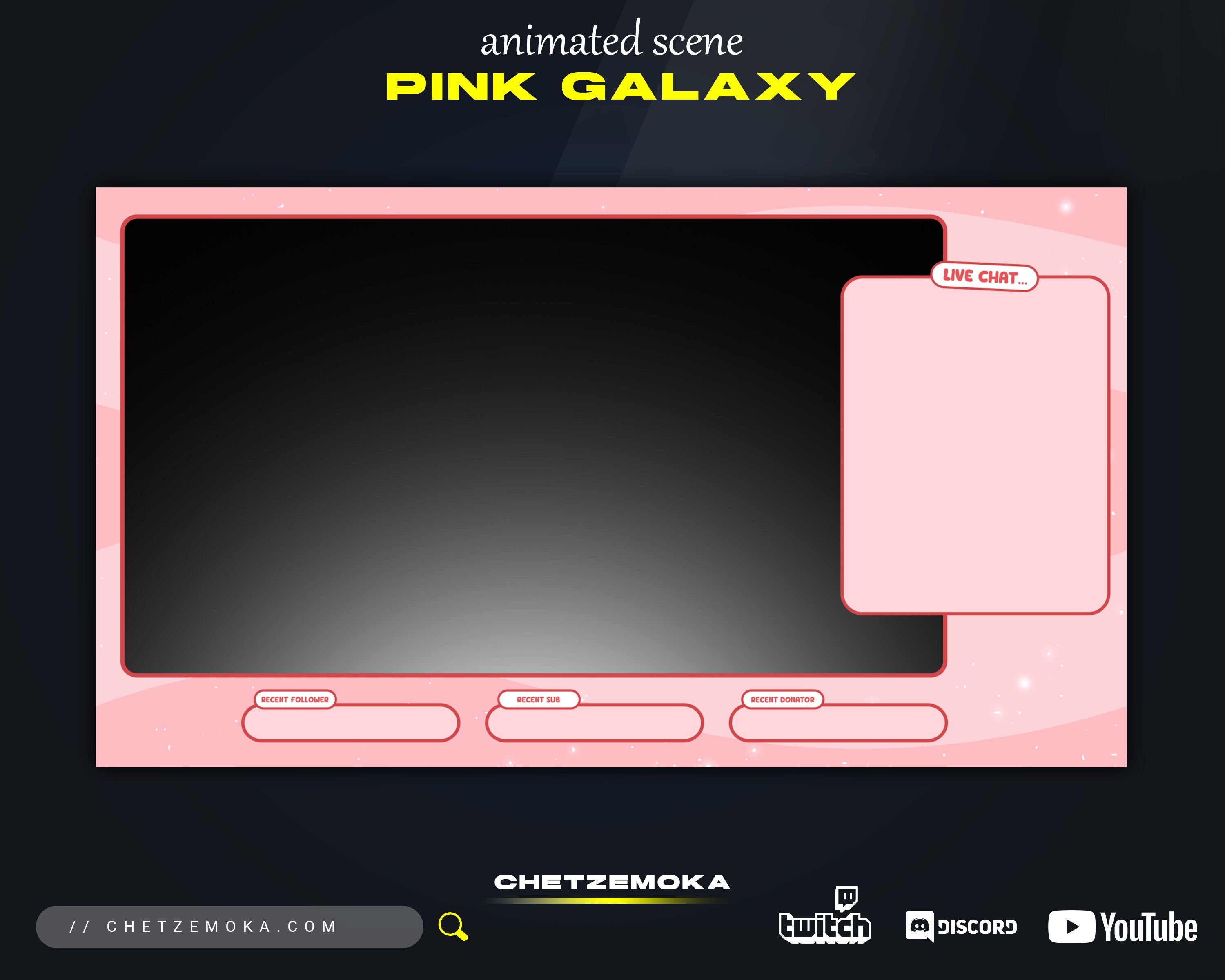 Twitch Animated Pink Galaxy Overlay | 3 Animated Scenes | 3 Animated ...