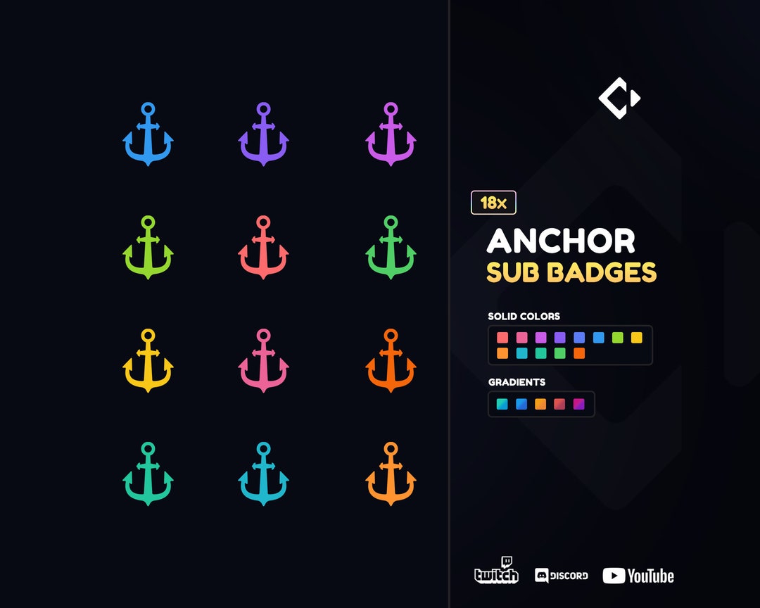Anchor Twitch Sub Badges: Solid & Gradient Colors (18 Badges) - Etsy