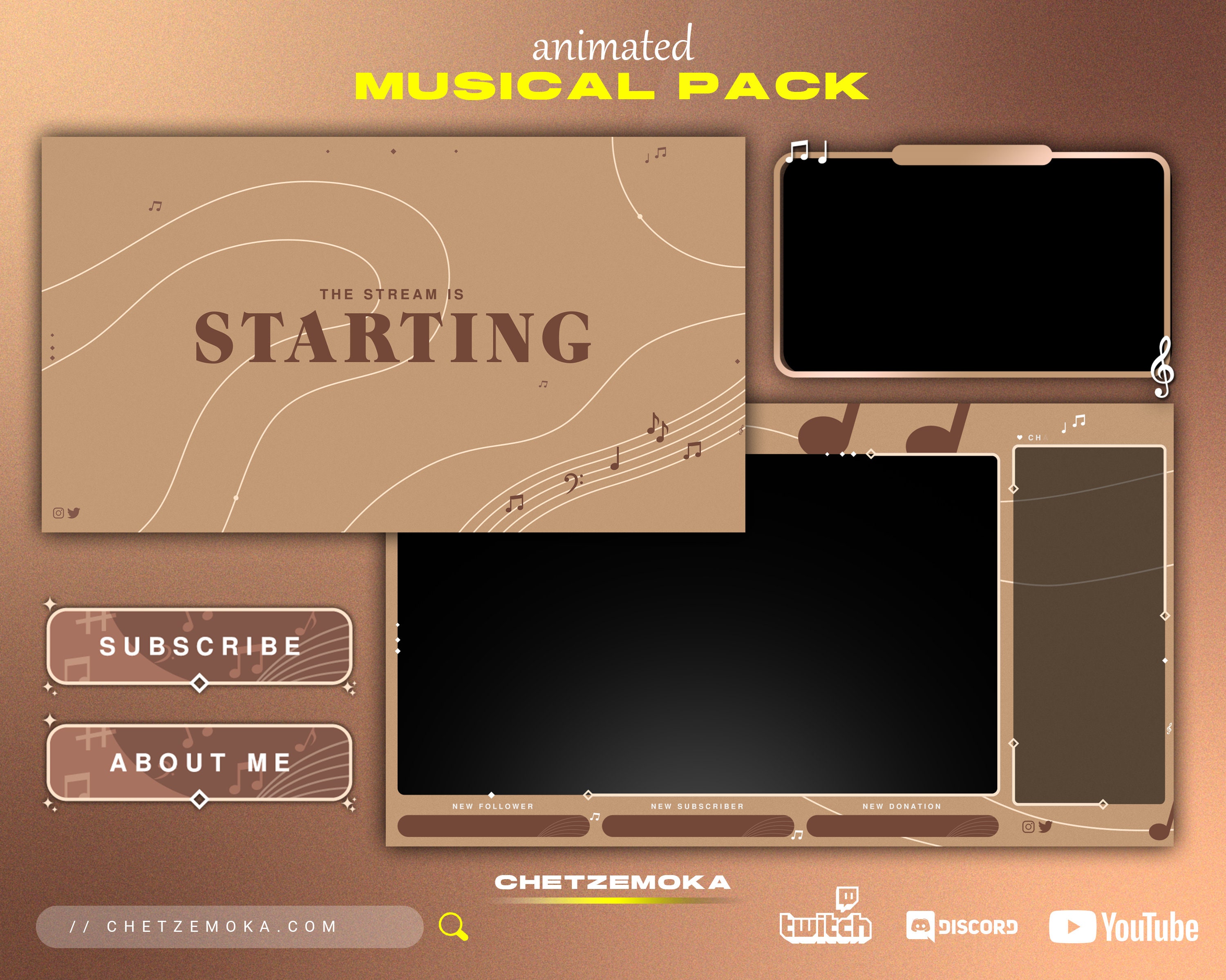 Musical Stream Overlay Light 3 Animated & Static Version Music Note ...