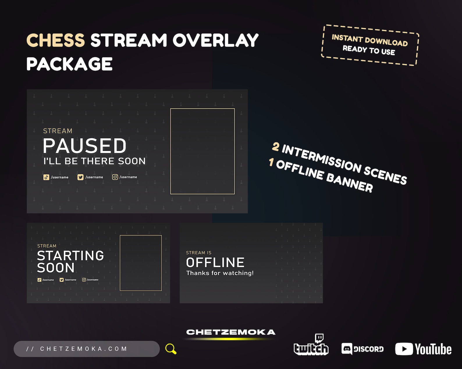 Animated Chess Stream Overlay Package: Twitch, Youtube (instant ...