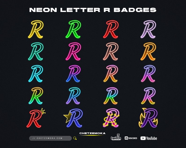 Letter R Sub Badges | Neon Badges | Set of 20 Subscriber Icons | Glow ...