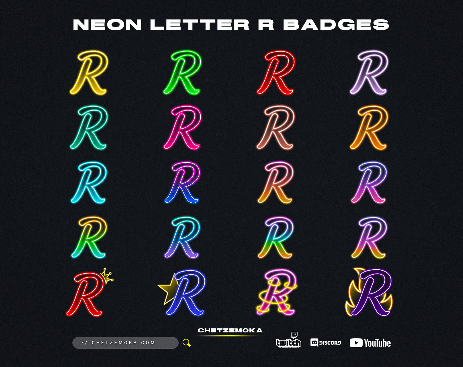 Letter R Sub Badges | Neon Badges | Set of 20 Subscriber Icons | Glow ...