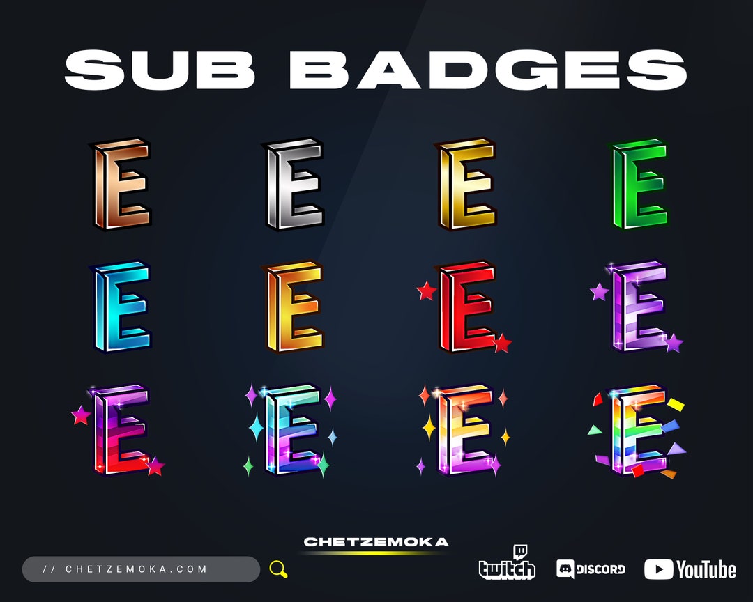 Letter E Sub Badges | Set of 12 Badges | 3D | Cheer | Letter | Bronze ...