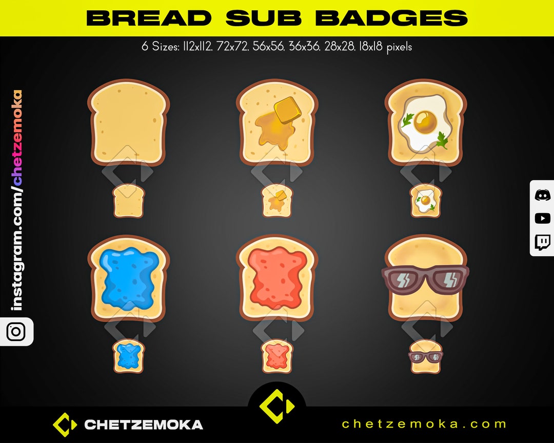 Bread Sub Badges / Toast Emote / Bread Cheer Badges- Twitch - Discord ...