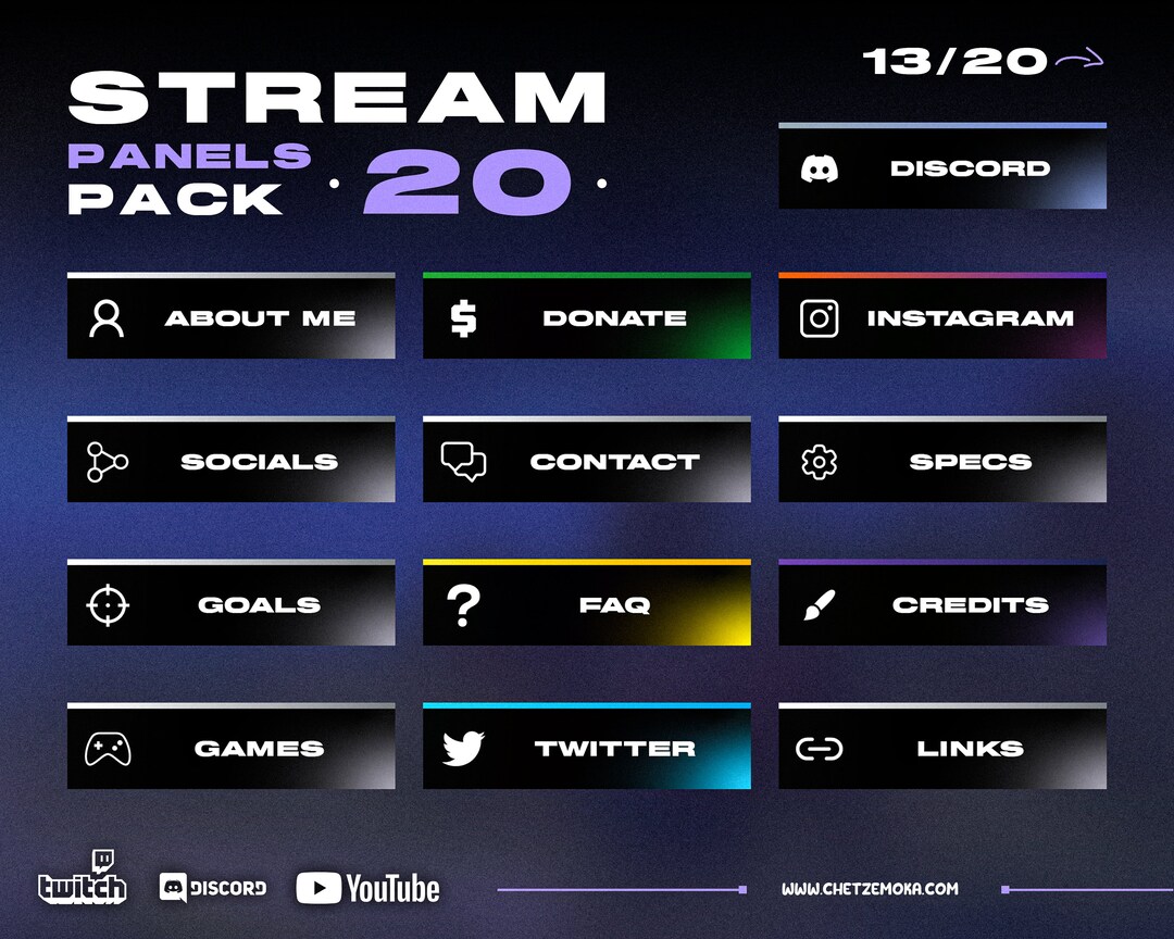 Twitch Panels | 20 Stream Panels Pack | Simple Design | Black and White ...