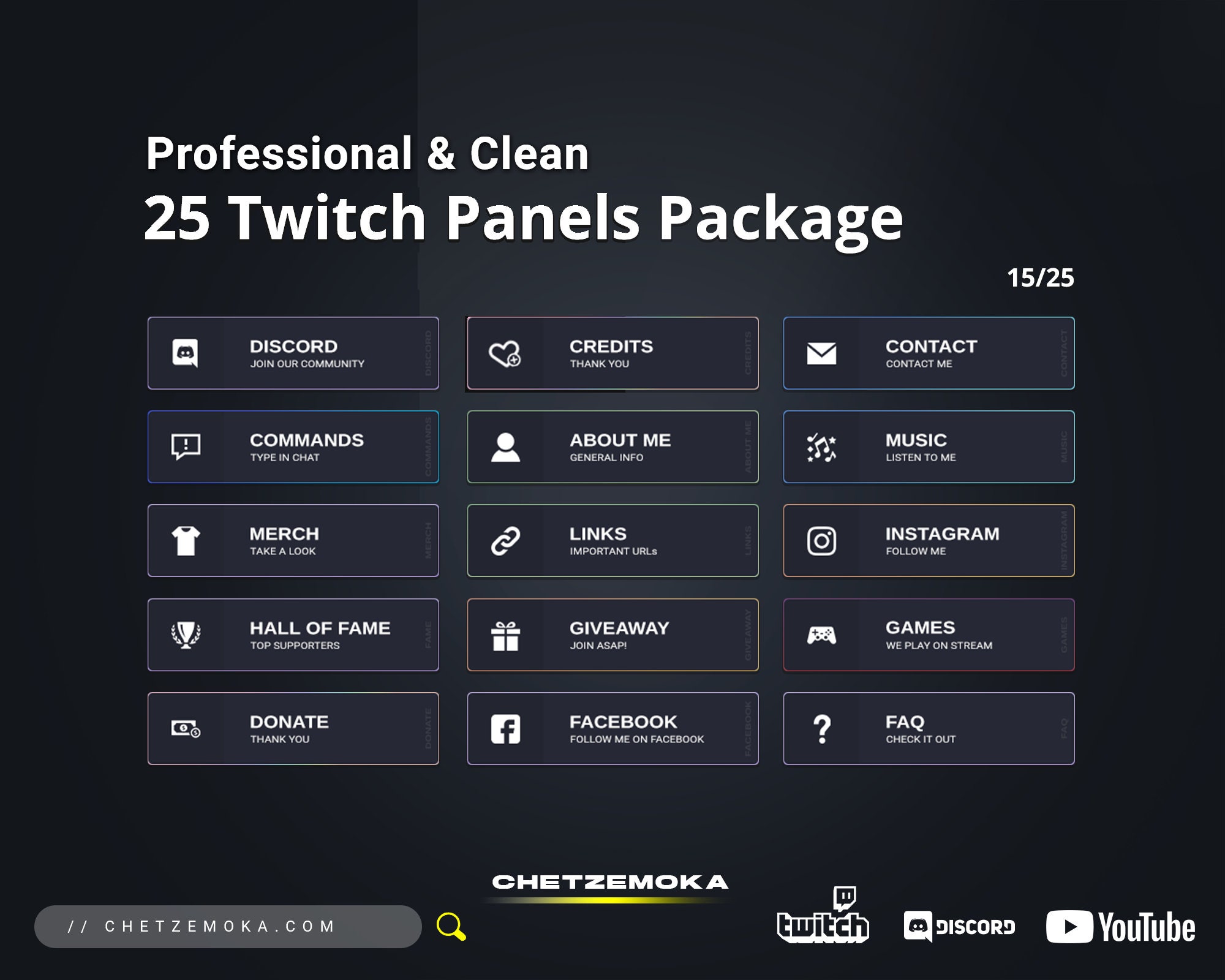 Twitch Panels ELEGANT & SIMPLE | 25 Stream Panels Pack | Bonus: Free ...