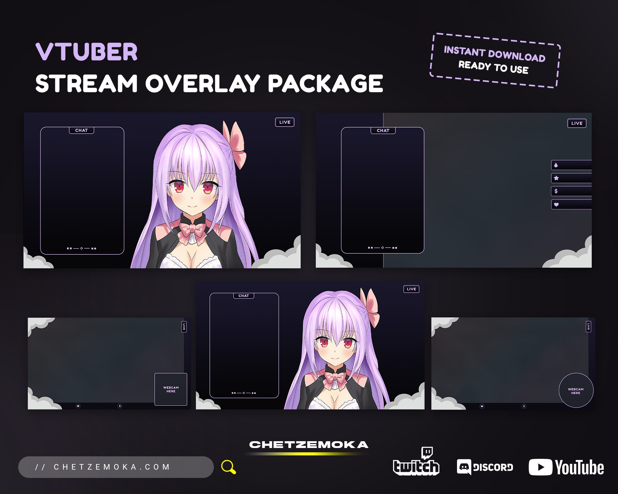 Vtuber Stream Overlay Purple Vtuber Overlay Celestial Stream Package ...