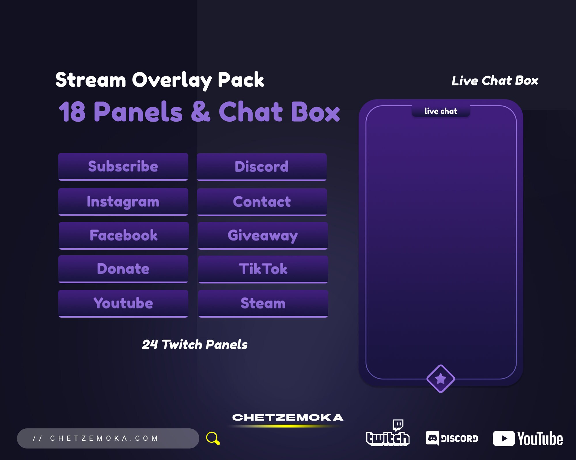 Stream Overlay Package Violet Webcam Overlay 18 Twitch Panels Stream ...