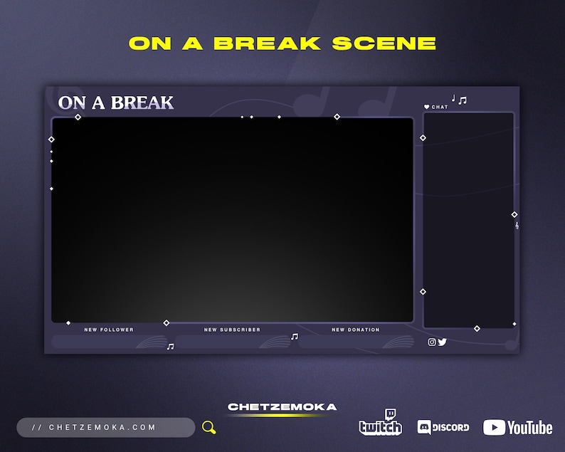 Musical Stream Overlay Dark Purple Animated & Static Version Music Note ...