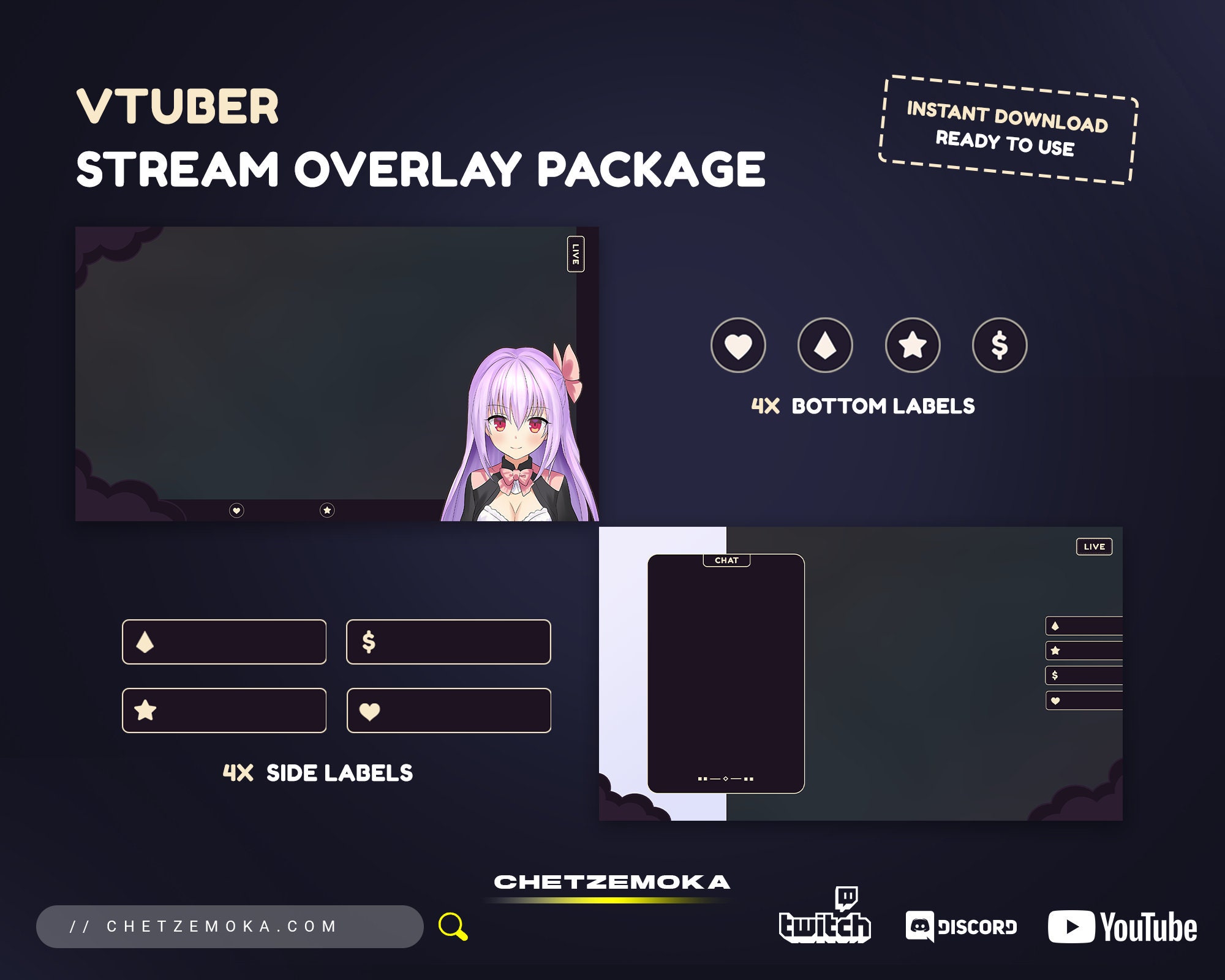 Vtuber Stream Overlay Purple & Gold Vtuber Overlay Celestial Stream ...