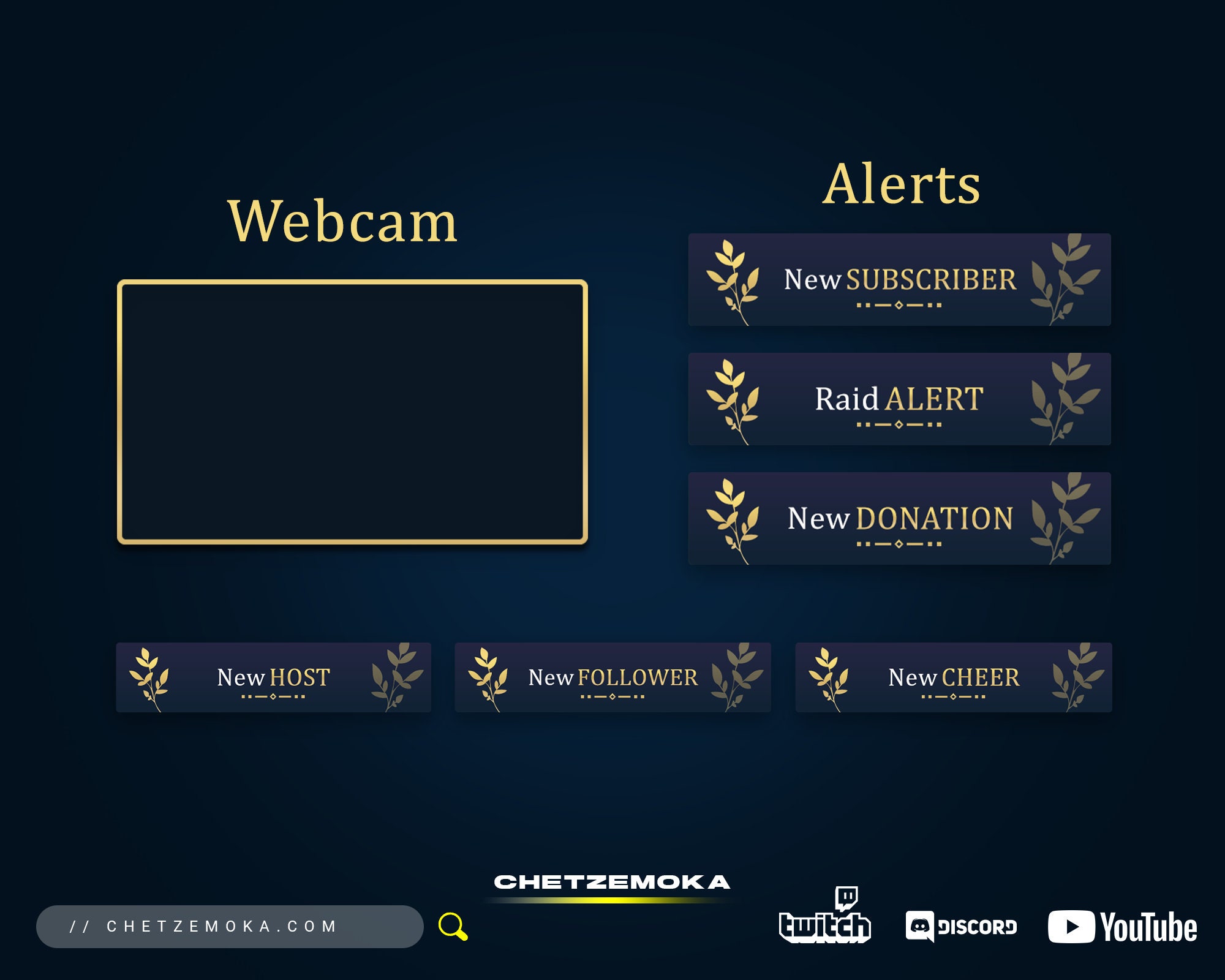 Floral Stream Overlay Navy Blue and Gold Animated & Static Version ...