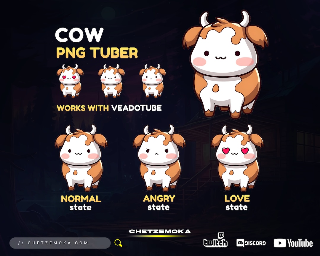 Pngtuber Cow | Veadotube | Easy to Install | Discord | Twitch | Kick - Etsy