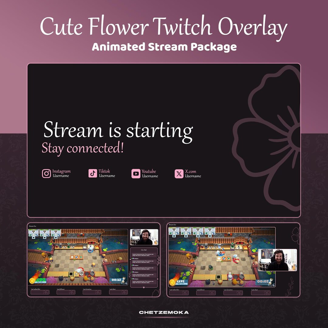 Floral Animated Twitch Overlay – Purple Stream Package - Etsy