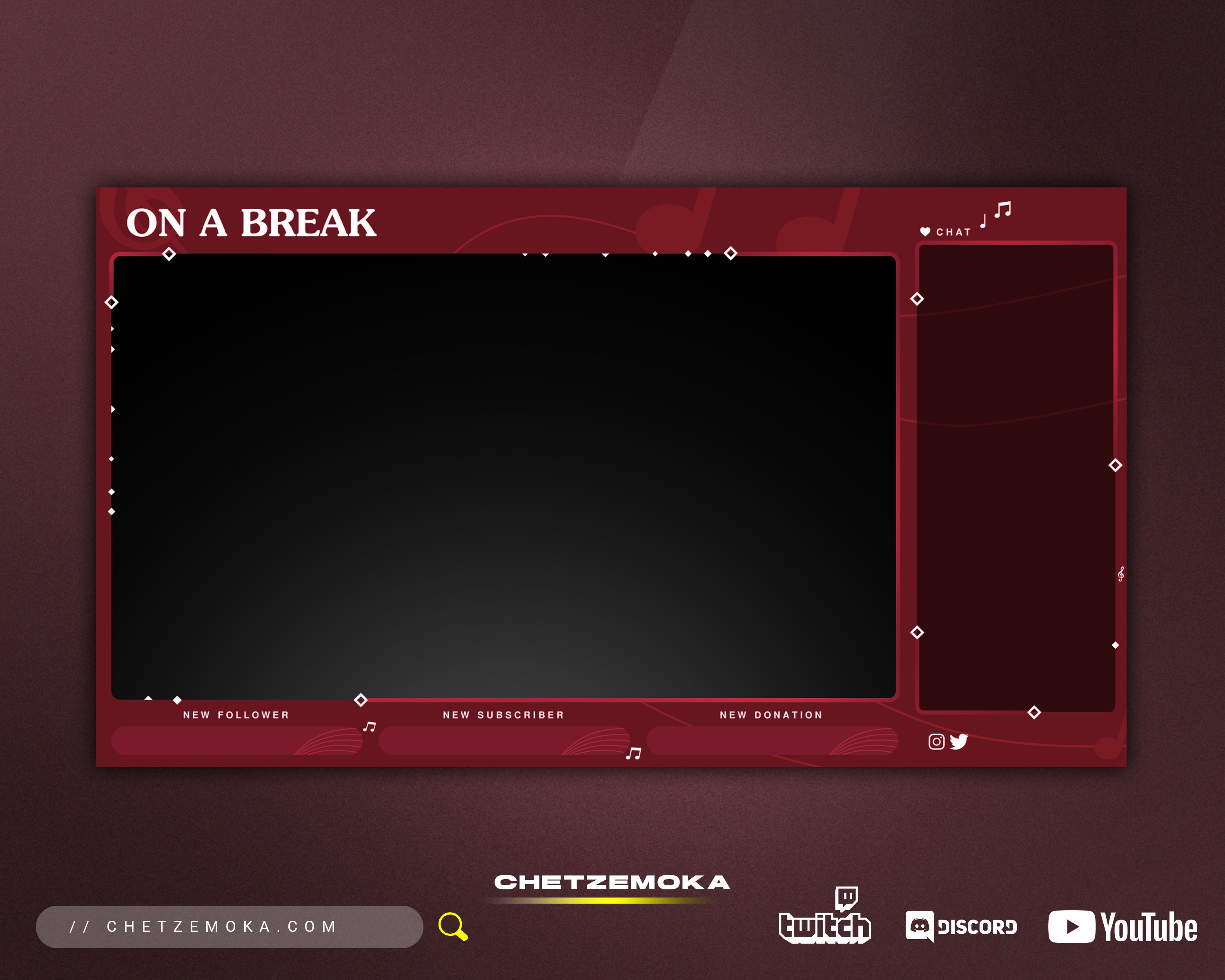 Musical Stream Overlay Dark Red Animated & Static Version Music Note ...