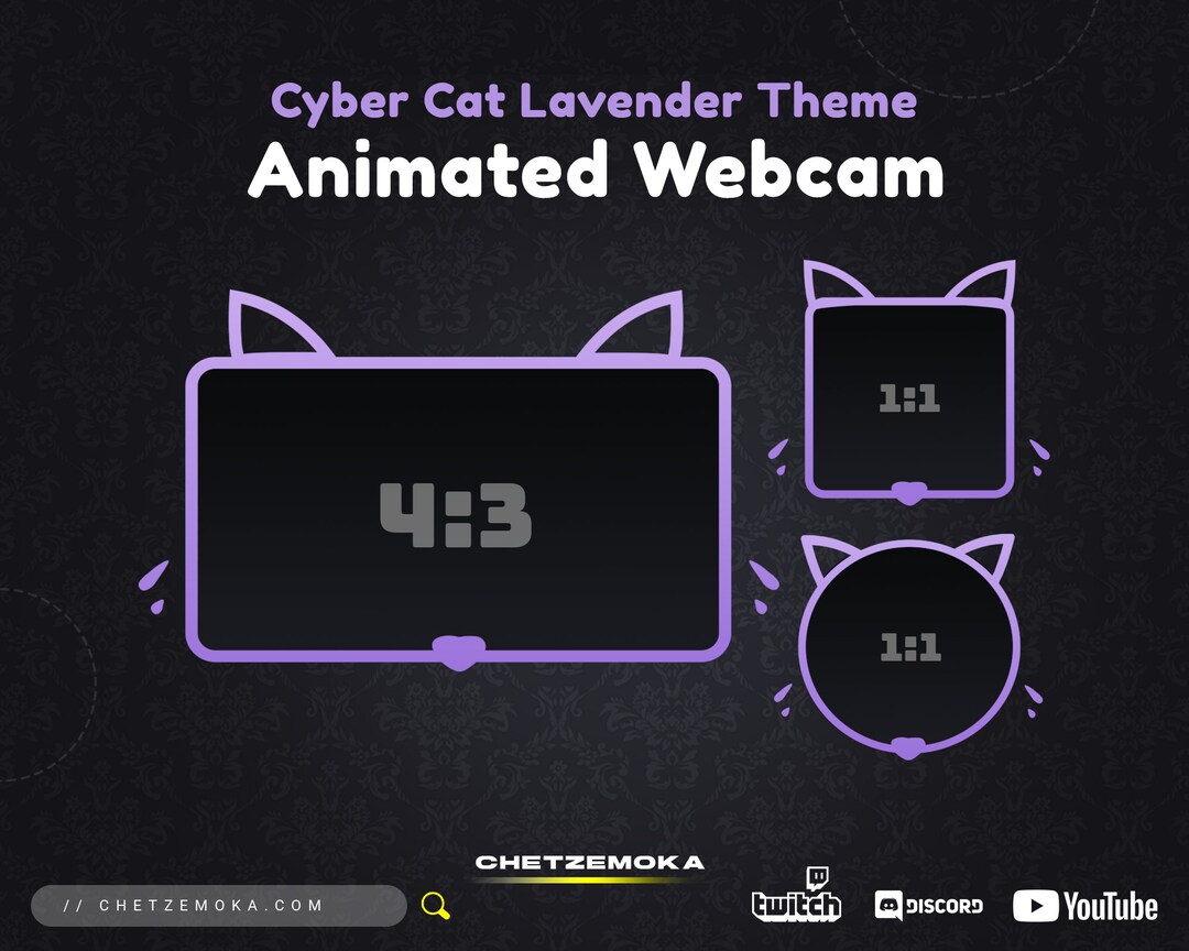 Cat Webcam Overlay Lavender | 3 Animated Webcam Overlay | Lavender ...