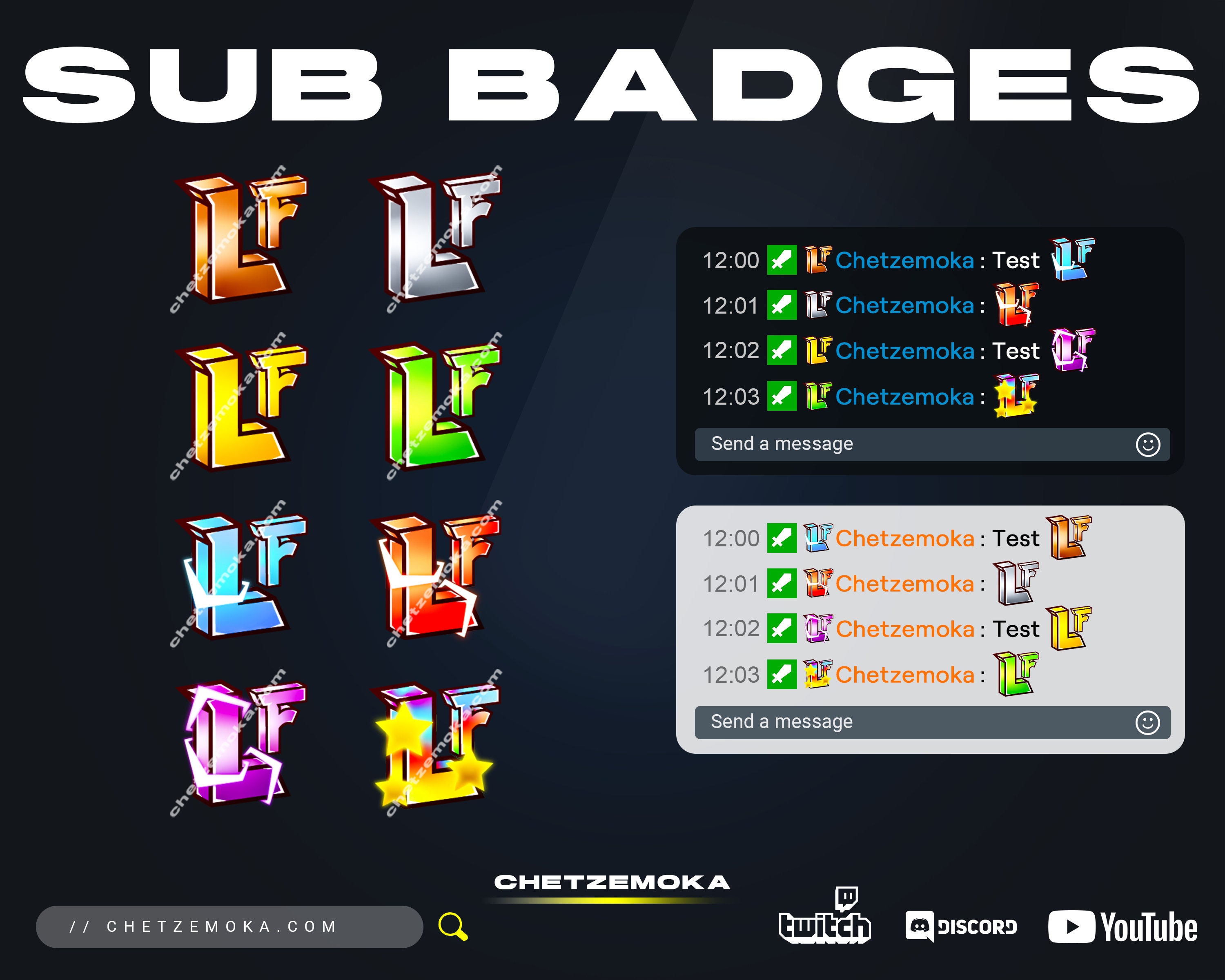 Letter L and LF Sub Badges | Set of 10 Badges | 3D | Cheer | Letter ...