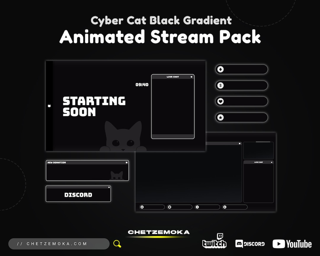 Cat Stream Overlay Black & White - Animated Cat Stream Pack ...