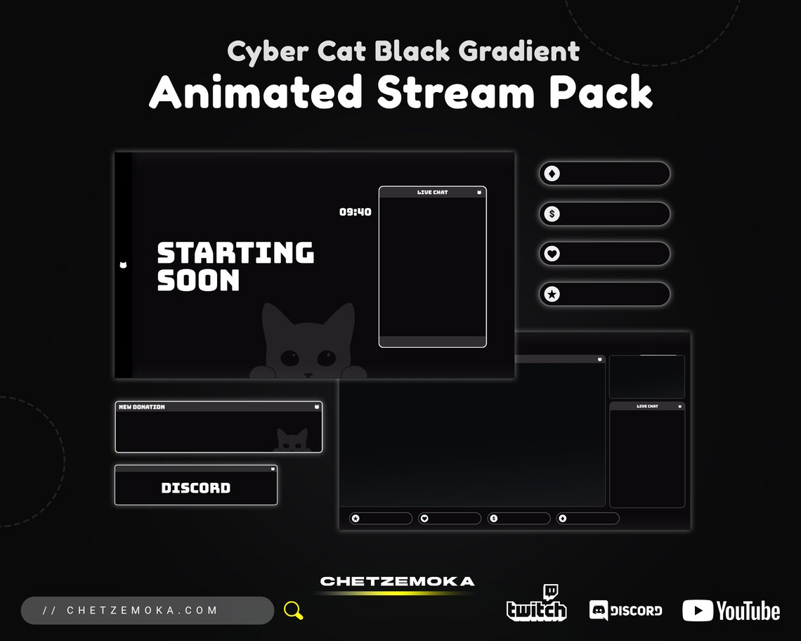 Animated Cat Stream Overlay: Black & White Stream Pack (digital ...