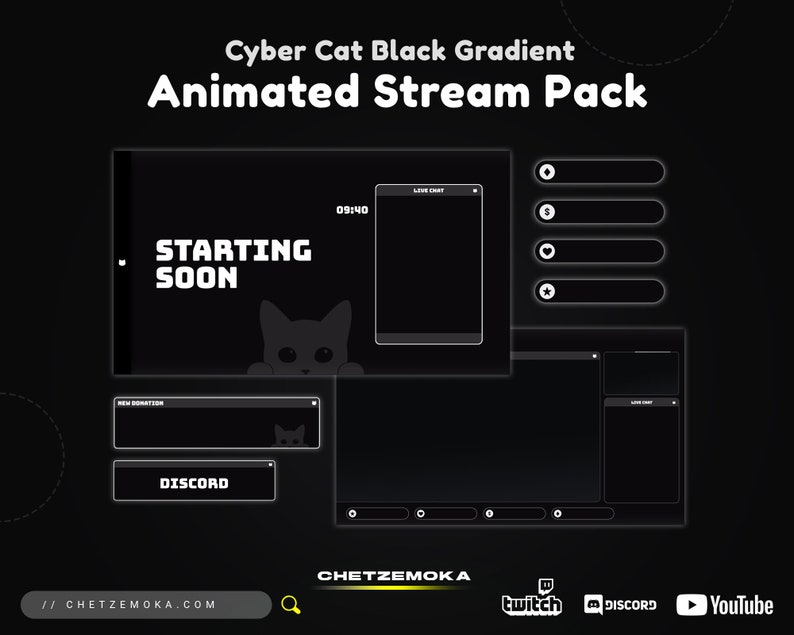 Animated Cat Stream Overlay: Black & White Stream Pack (digital ...