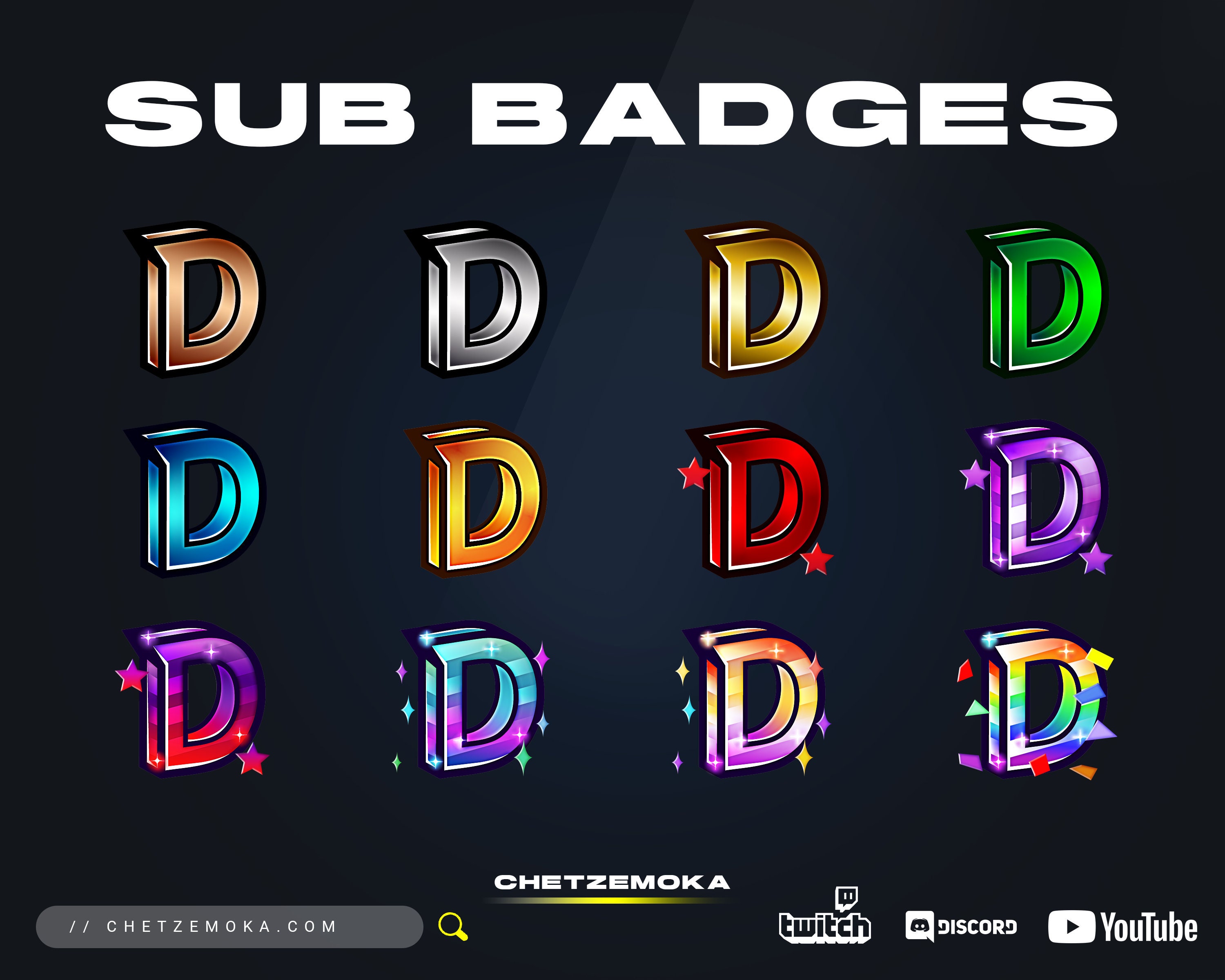 Letter D Sub Badges | Set of 12 Badges | 3D | Cheer | Letter | Bronze ...