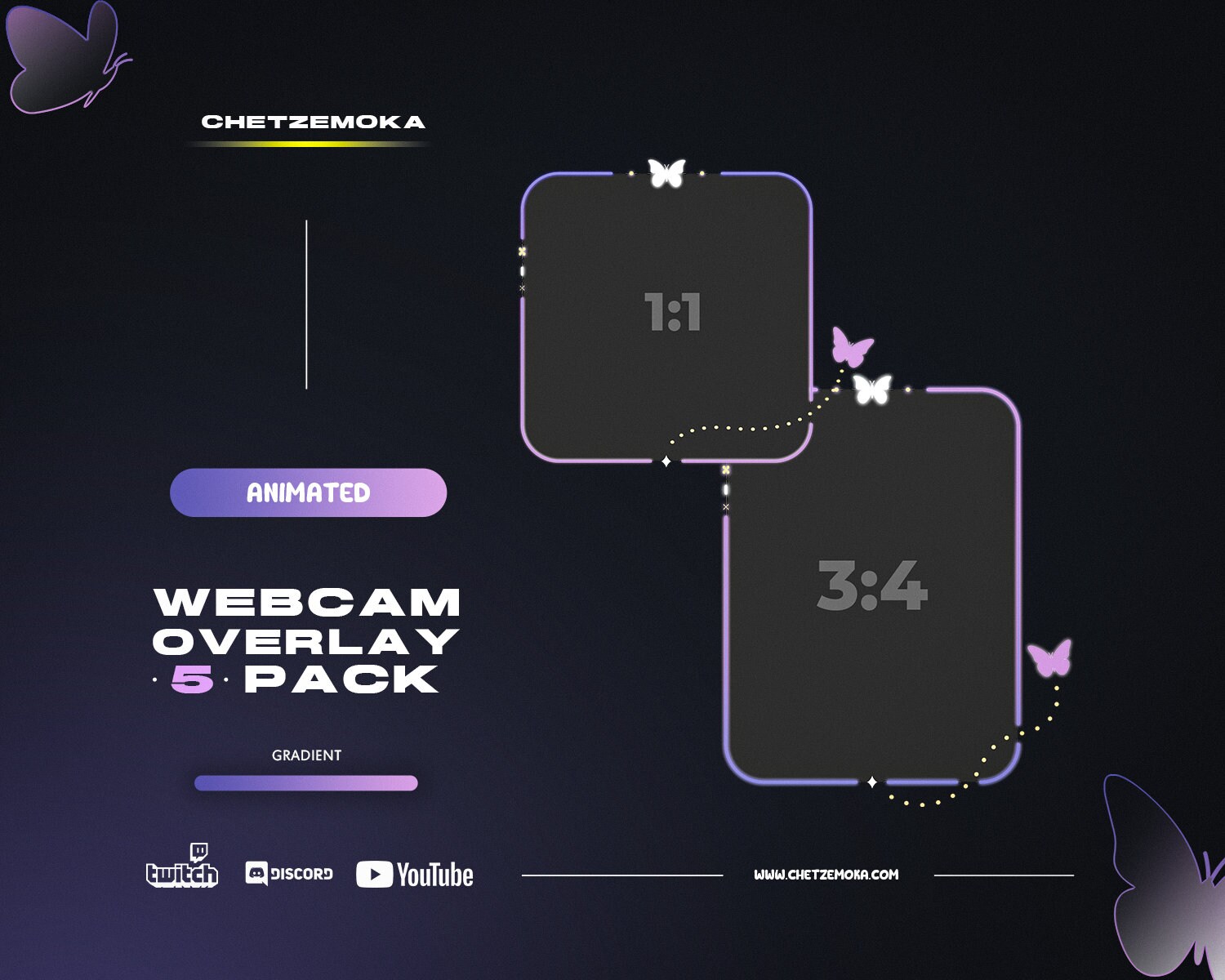 ANIMATED Butterfly Webcam Overlay 5 Sizes Twitch Purple & Pink Facecam ...
