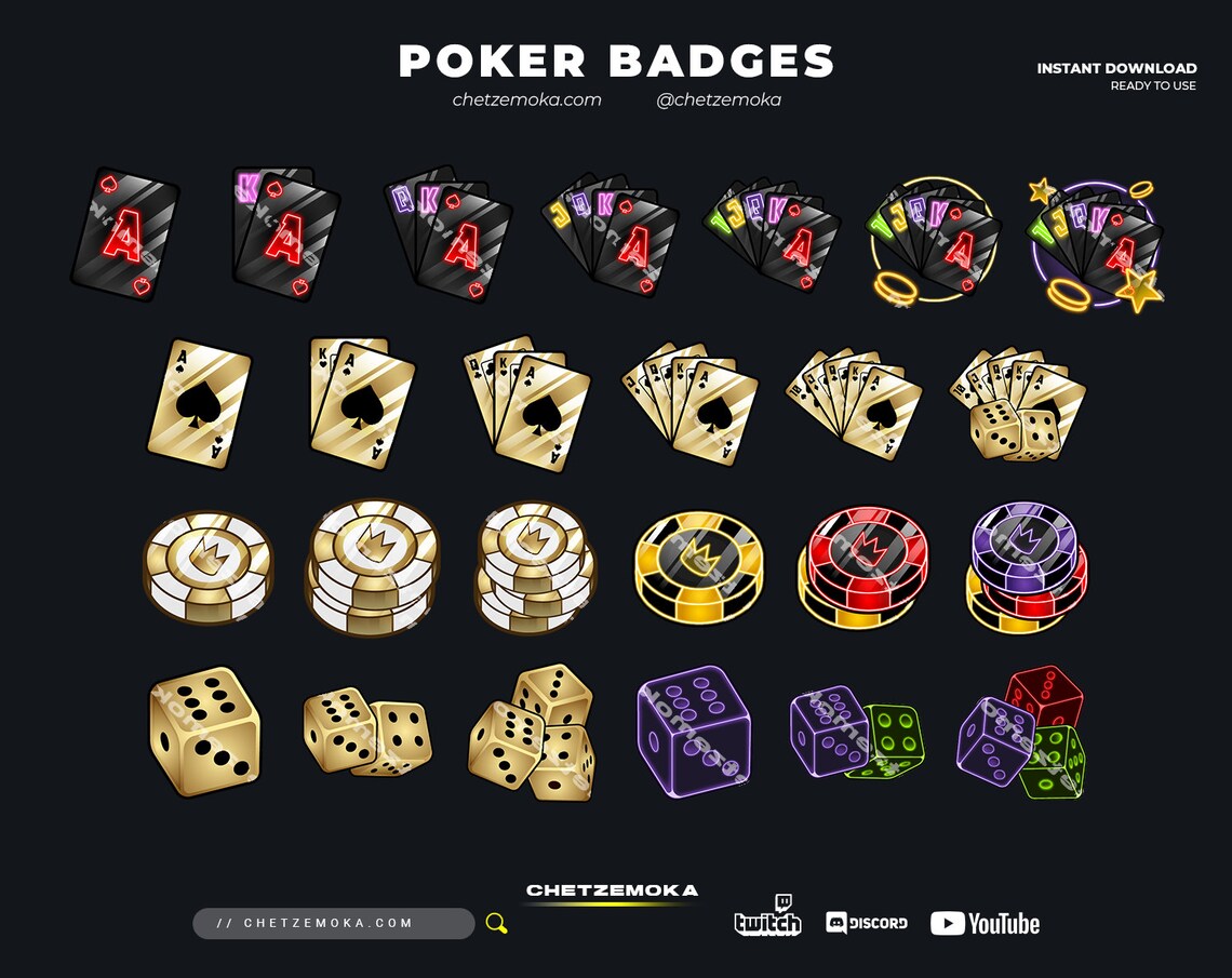 Twitch Poker Sub Badges | 25 Badges | Cards | Dice and Chips | Neon ...