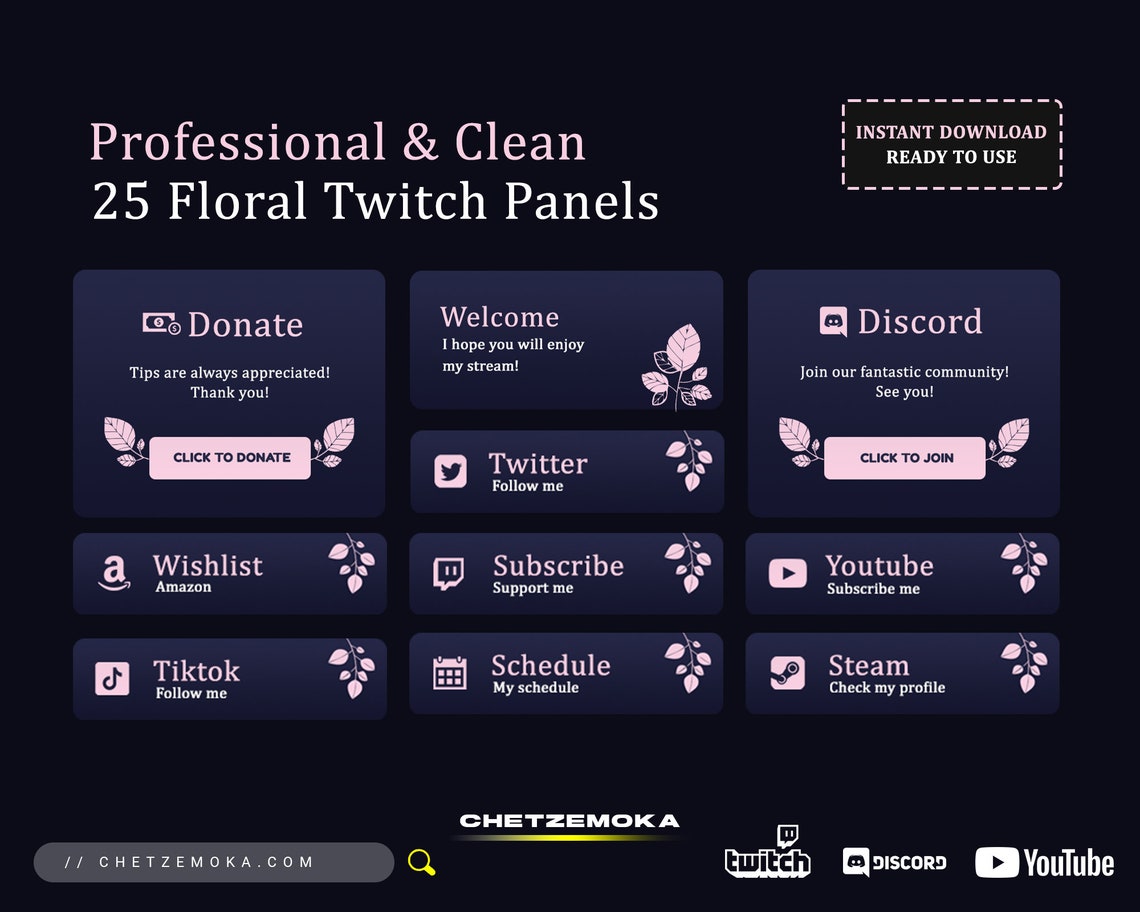 Floral Stream Overlay Pink & Navy Blue - Animated and Static Version ...