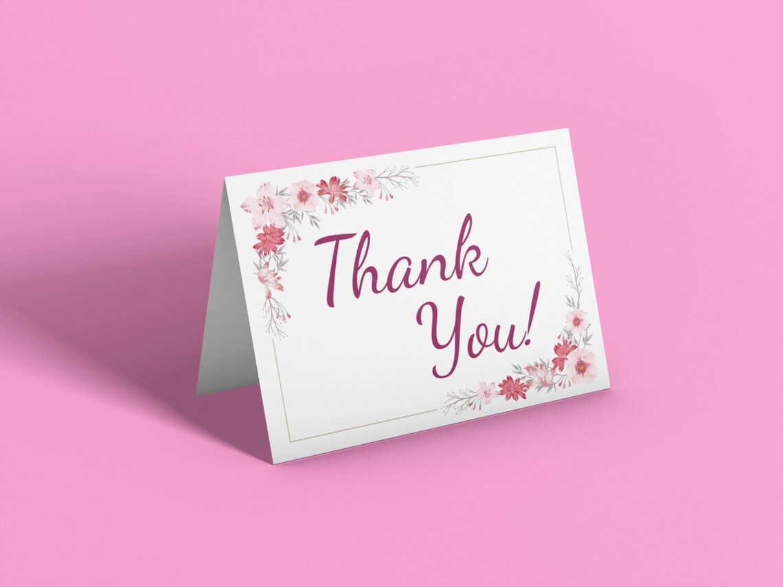 THANK YOU CARD Template Pink Floral Border Collection - Etsy