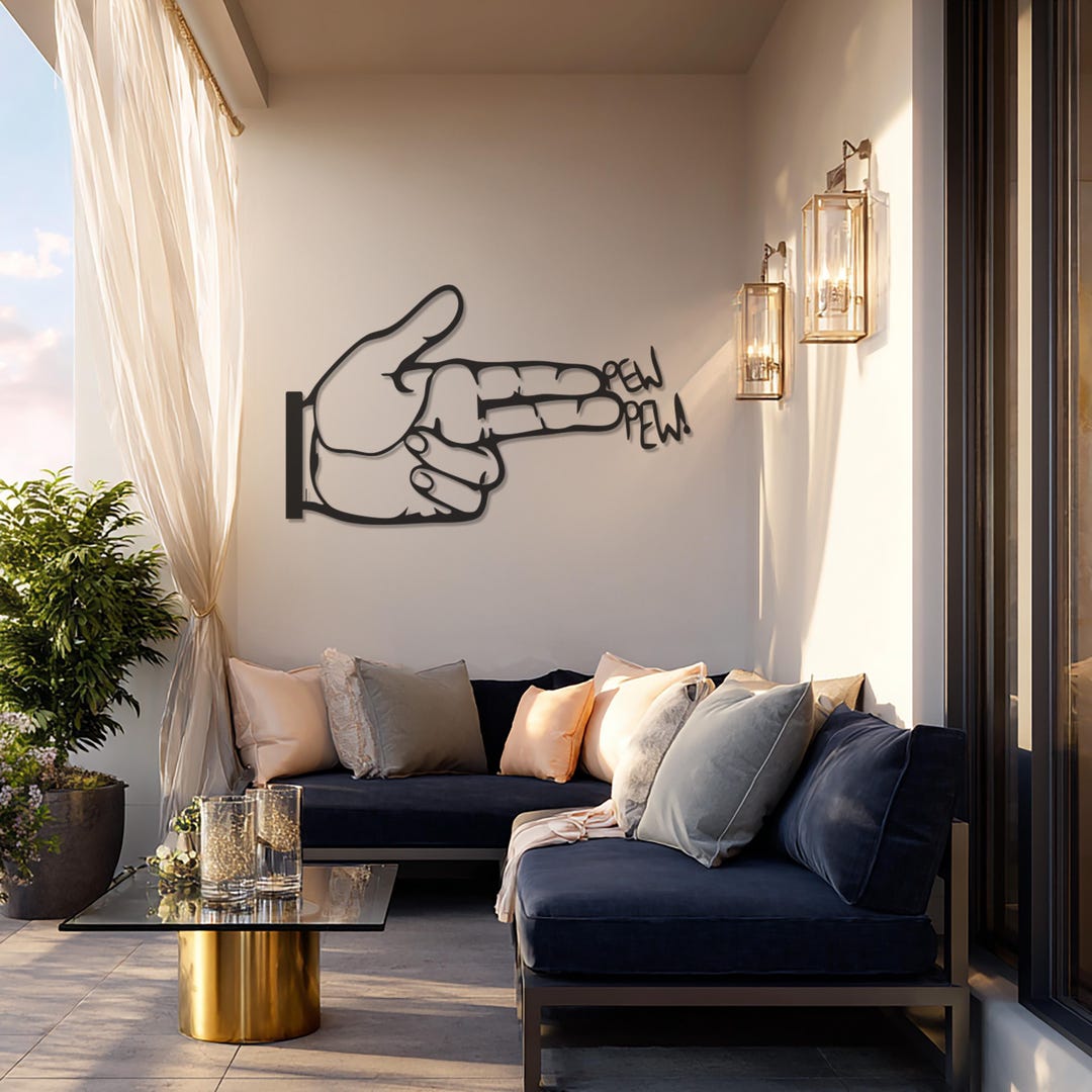 PEW PEW Wall Art, Hand Gesture Metal Art, Minimalist Modern Wall Decor ...