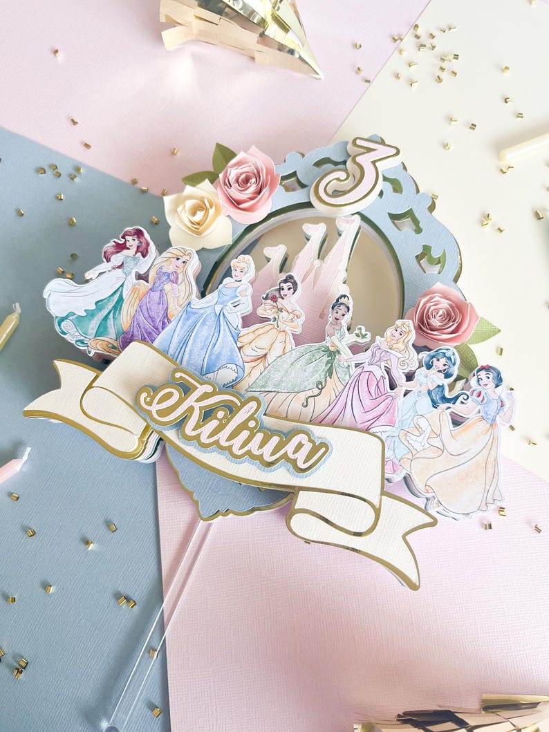 Princesses Themed Cake Topper | Pastel Princesses Cake Topper ...