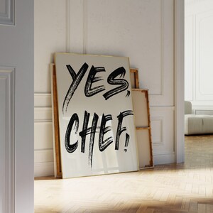 Yes Chef Poster Wall Art Minimalist Kitchen Print Funny Chef Poster Mid ...