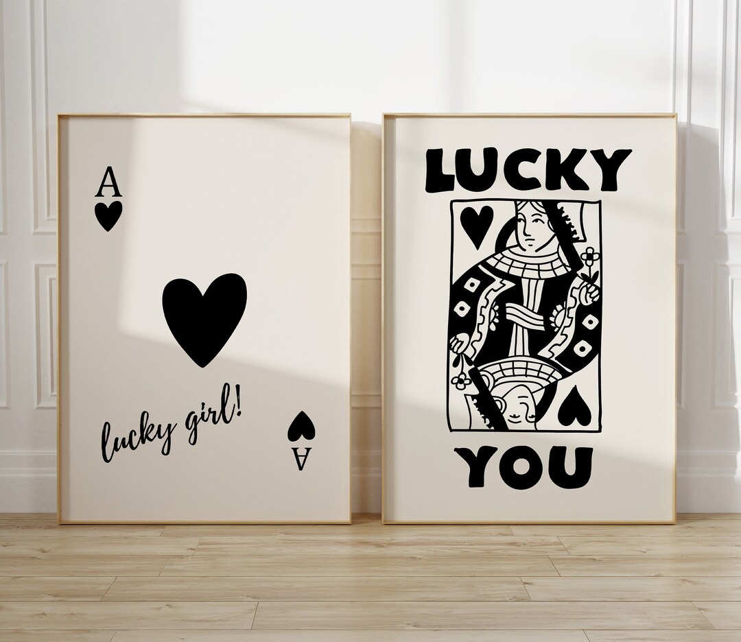 Trendy Retro Wall Art Digital Print Set of 2 Lucky You Poster Instant ...