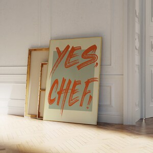 Yes Chef Poster Wall Art Minimalist Kitchen Print Funny Chef Poster Mid ...
