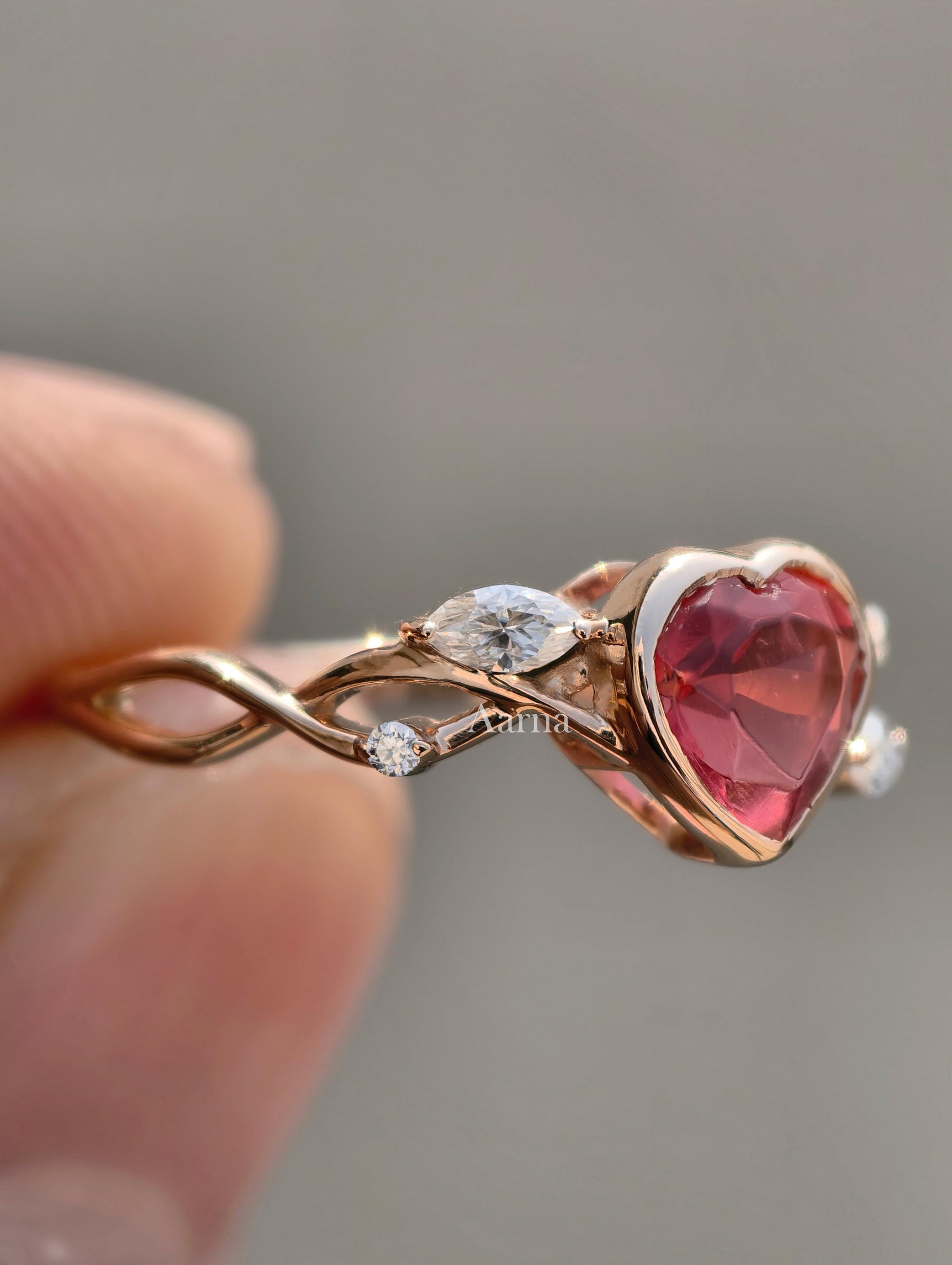 Heart Bezel Set Ring, 1.0 CT Red Heart Cut Garnet Gemstone Ring, Dainty ...