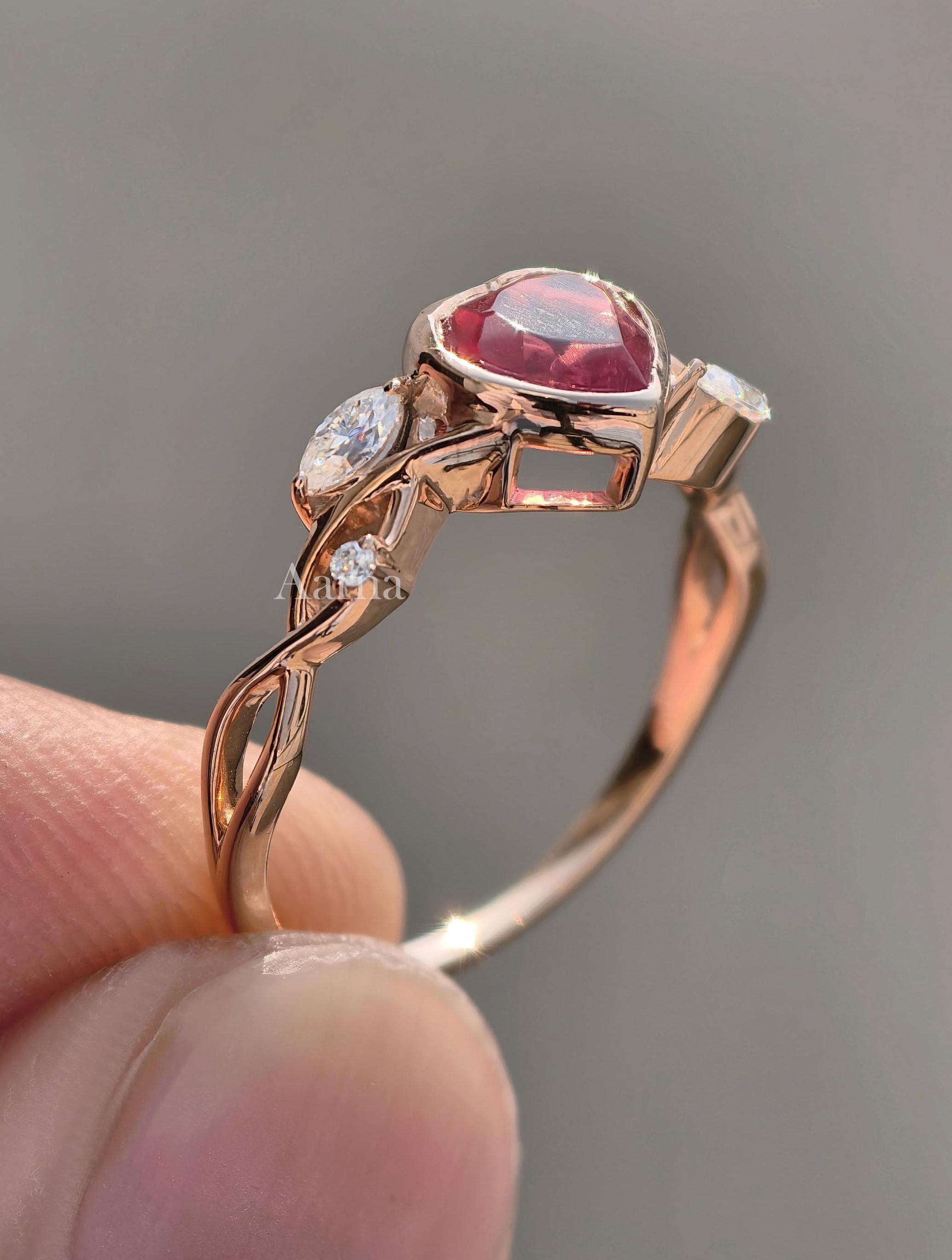 Heart Bezel Set Ring, 1.0 CT Red Heart Cut Garnet Gemstone Ring, Dainty ...