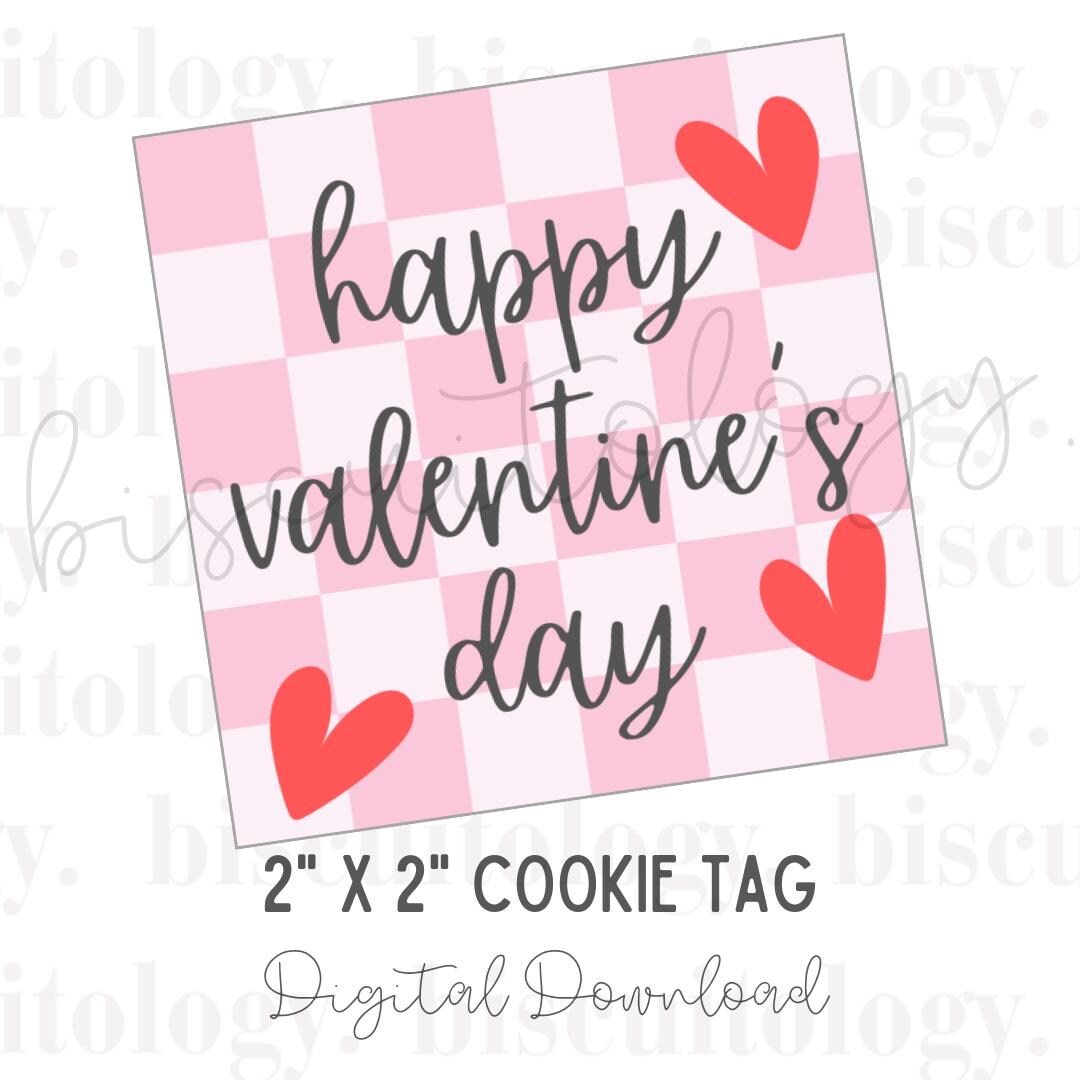 Happy Valentine's Day Pink Checkerboard Cookie Tag Square & Circle - Etsy