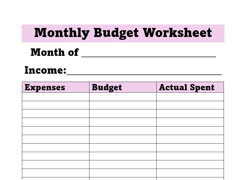 Monthly Budget Worksheet Printable - Etsy
