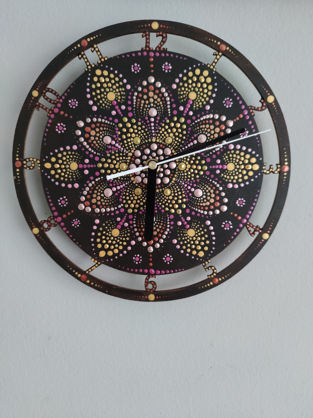 Mandala Clock, Painted With the Dot Method, Handicraft, Dot Mandala Art ...